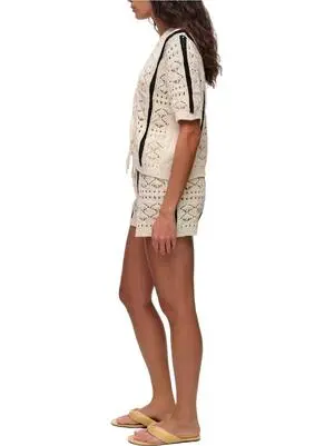 Bimba Y Lola Crochet-knit Striped Short-sleeved Cardigan - Neutrals
