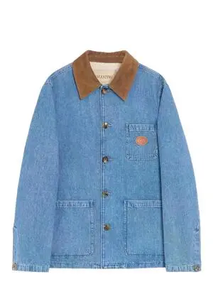 Valentino Garavani Denim Shirt Jacket With Vlogo Patch - Blue