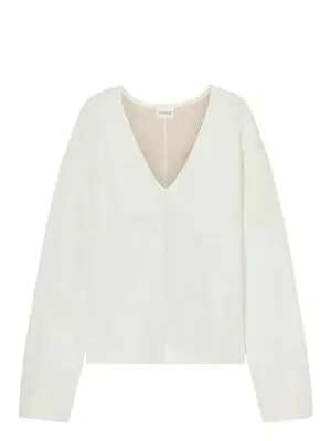 Closed V-neck Knitted Sweater - White