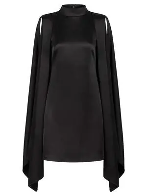 Lapointe Mini Cape-sleeve Dress In Satin - Black