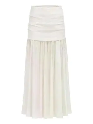PETAR PETROV Petar Petrov Ruched Silk Maxi Skirt Neutrals