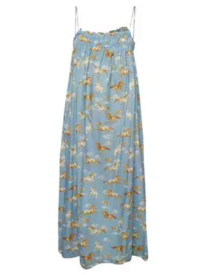 GANNI Horse-print Strappy Dress - Blue