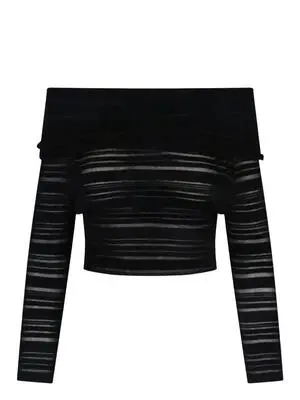 ANDREĀDAMO Off-shoulder Striped Top - Black