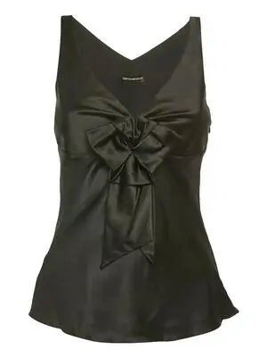 Emporio Armani Sleeveless V-neck Top With Bow Detail - Black