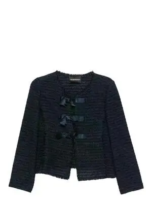 Emporio Armani Bow Embellished Frayed Edge Jacket - Blue