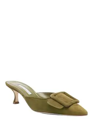 Manolo Blahnik Manolo Blahnik Maysale Buckle-Detail Mules Green