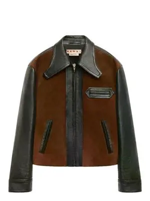 Marni Leather Jacket With Crust Leather Front - Black