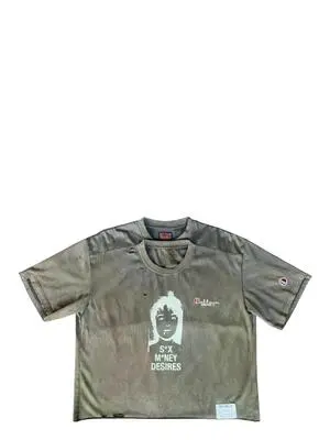 BOTTEGA DESIRES Distressed Graphic-print T-shirt - Grey