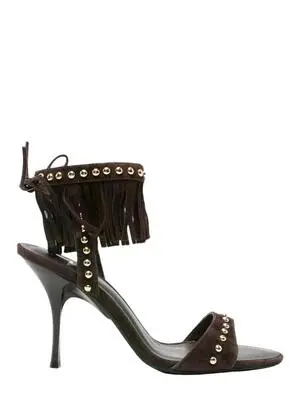 MARC ELLIS Fringed Stud-embellished Stiletto Sandals - Brown