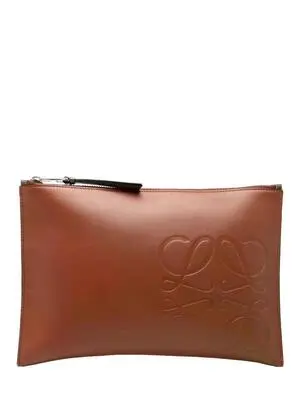 Loewe Leather Anagram Flat Pouch Clutch Bag - Brown