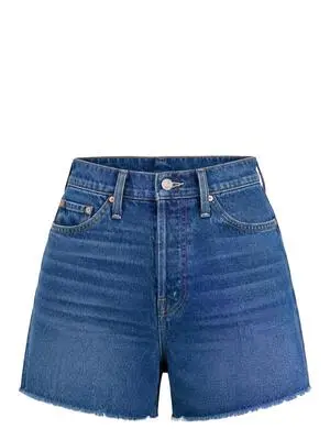 MOTHER Flutter Frayed-hem Denim Shorts - Blue