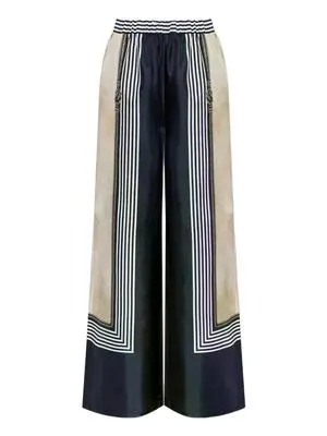 Max Mara Striped Silk Palazzo Pants - Black