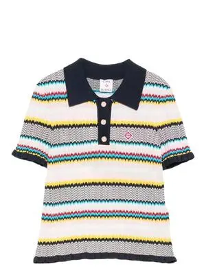 Casablanca Chevron Knit Polo Top - Blue