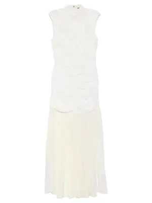 ROTATE BY BIRGER CHRISTENSEN Lace-panelled Ruched Maxi Dress - Neutrals