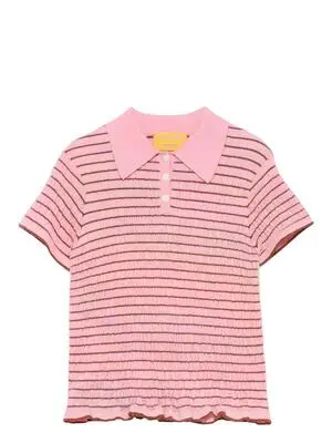 Guest In Residence Smocked Striped Polo Shirt - Pink