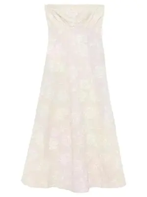 ROTATE BY BIRGER CHRISTENSEN Strapless Floral Jacquard Midi Dress - Neutrals