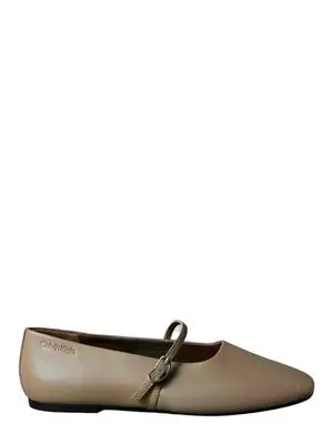 Calvin Klein Buckle-strap Leather Ballet Flats - Neutrals