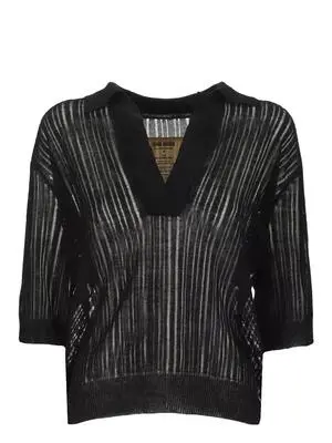 UMA WANG Ladder-stitch V-neck Sweater - Black