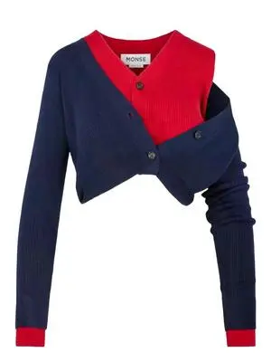 Monse Layered-effect Ribbed-knit Cardigan - Blue