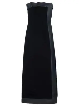 TOD'S Leather Trim Strapless A-line Midi Dress - Black