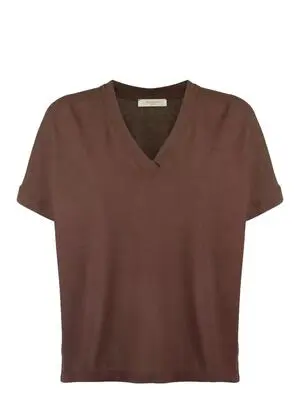 SLOWEAR V-neck Short-sleeve Jersey T-shirt - Brown