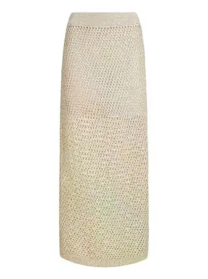 Brunello Cucinelli Hemp Sequin Net Knit Midi Skirt - Neutrals