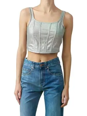 Brunello Cucinelli Metallic Corset Style Crop Top - Blue