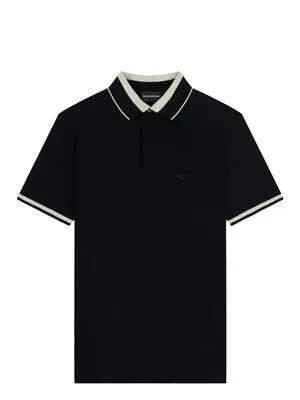 Emporio Armani Piqué Polo Shirt With Stripe Detail On The Collar - Black