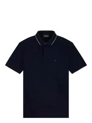 Emporio Armani Logo-embroidered Contrast-trim Polo Shirt - Blue