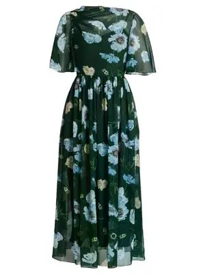 Erdem Floral Print Silk Midi Dress - Green