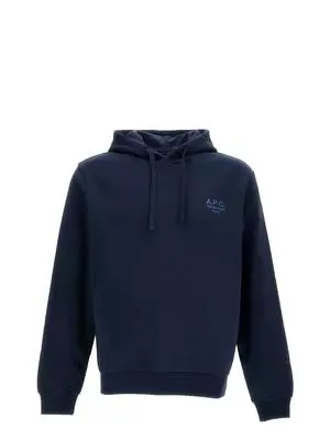 A.p.c. Logo-embroidered Drawstring Hoodie - Blue