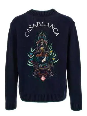 Casablanca Hotel Emblem Intarsia Knit Cardigan - Blue