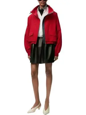 Loewe High Neck Zip-fastening Jacket With Leather Trim - Red
