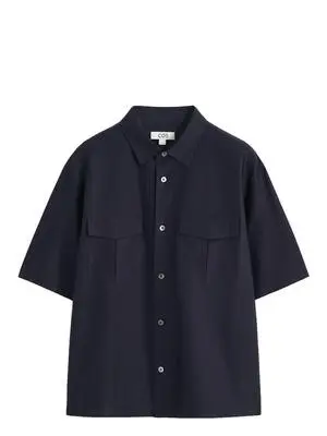 Cos Striped Cotton Jacquard Shirt - Navy