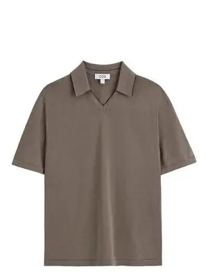 Cos Contrast-tipped Silk-cotton Polo Shirt - Brown