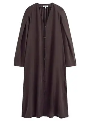 Cos Gathered Silk Midi Dress - Brown