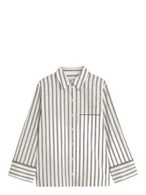 Cos Striped Cotton Dobby Shirt With Piping - Brown