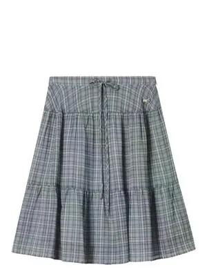 MINI CREAM Check-pattern Tiered Skirt - Blue