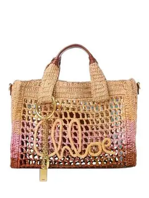 Chloé Chloé Raffia Banana Logo Patch Tote Bag Brown