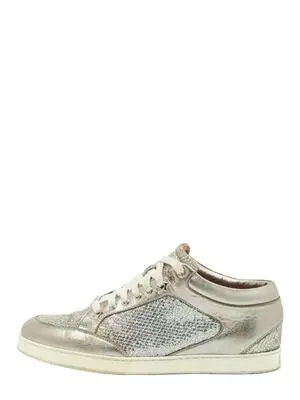JIMMY CHOO Glitter Leather Sneakers - Silver