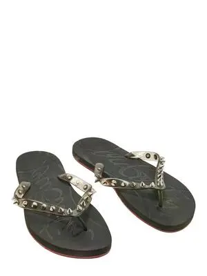 CHRISTIAN LOUBOUTIN Loubi Flip Embellished Flip Flops - Grey