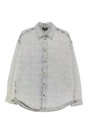 Emporio Armani Monogram-pattern Buttoned Shirt - Blue