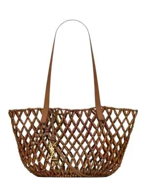 Saint Laurent Small Beaded Cage Leather Tote Bag - Brown