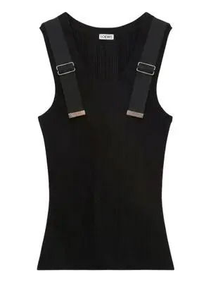 Loewe Ribbed Tank Top With Buckle Detail - Black