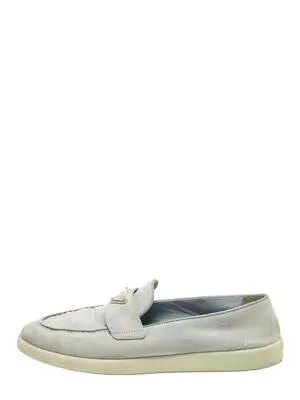 Prada Logo Plaque Suede Loafers - Grey