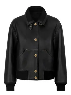 Claudie Pierlot Lambskin Leather Bomber Jacket - Black