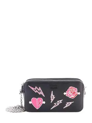 Prada Saffiano Leather Wallet On Chain Crossbody Bag With Embellishments - Black