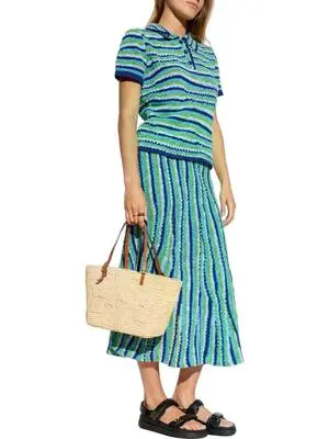 Tory Burch Crochet Knit Striped Midi Skirt - Blue