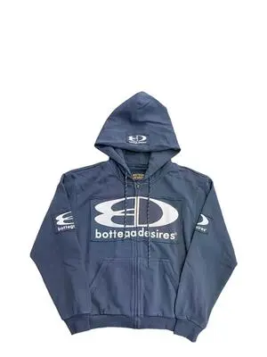 BOTTEGA DESIRES Full-zip Hoodie With Logo Patch - Blue