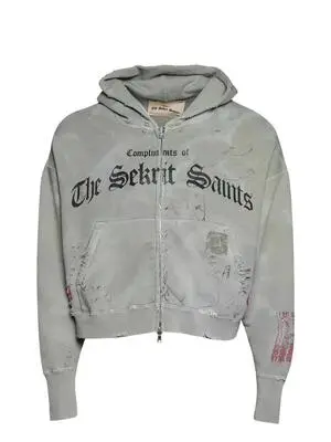 SEKRIT Distressed Zip-up Hoodie - Grey